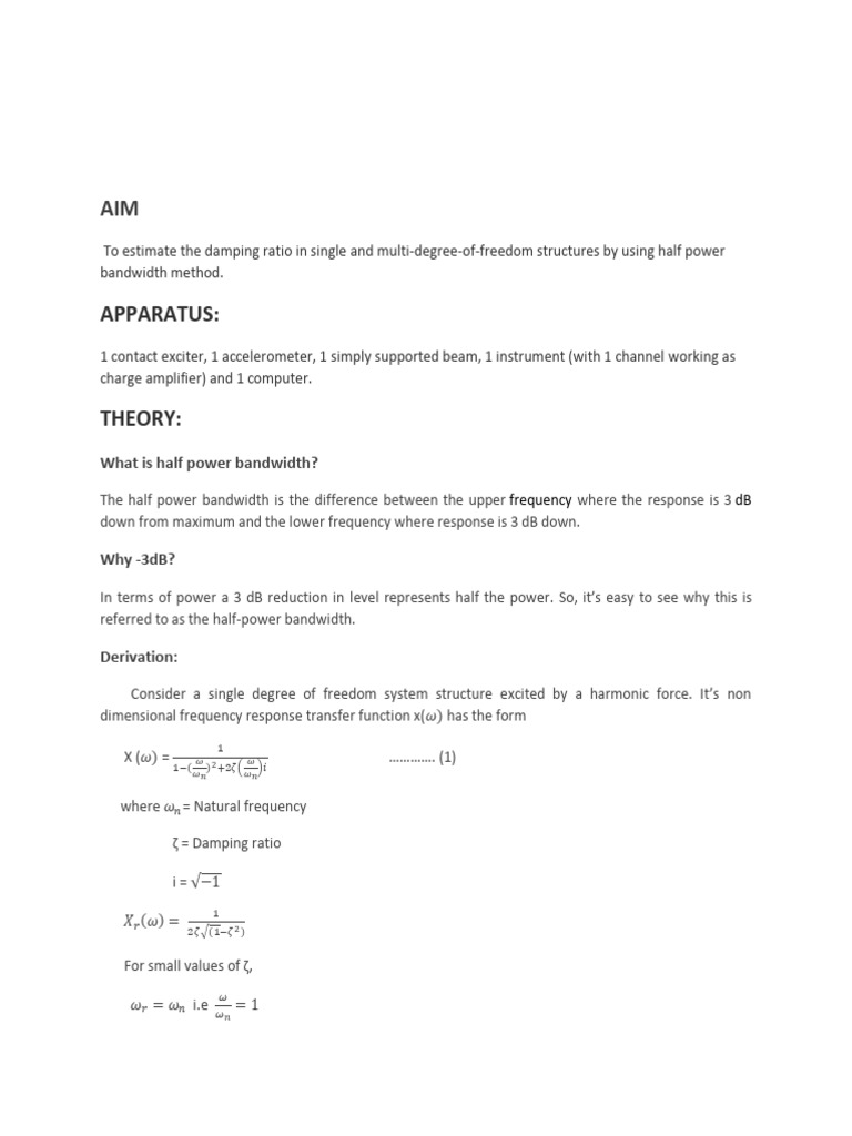 Half Power Bandwidth Method | PDF | Bandwidth (Signal Processing) | Damping