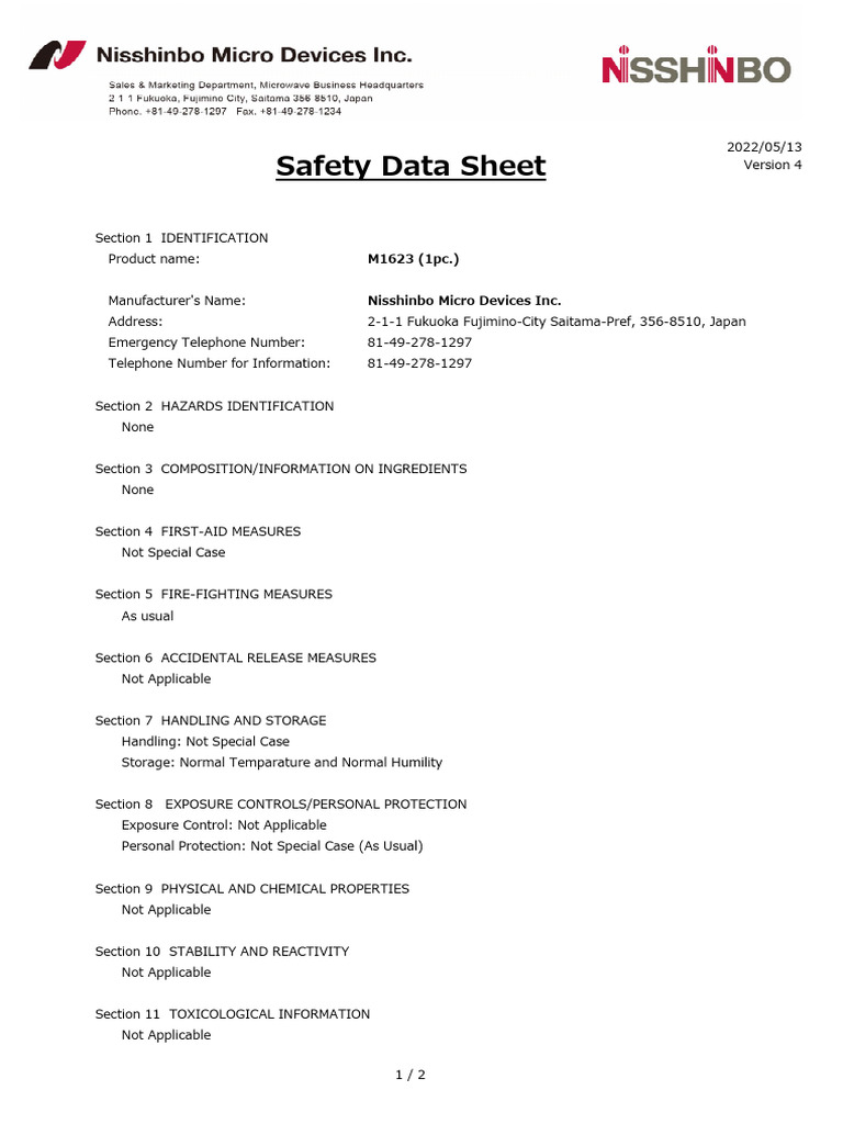 M1623 MSDS | PDF