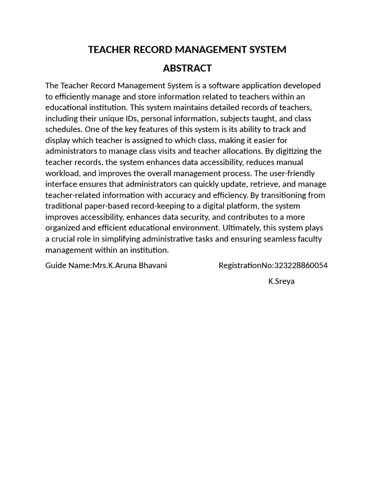 Teacher Record Management System | PDF