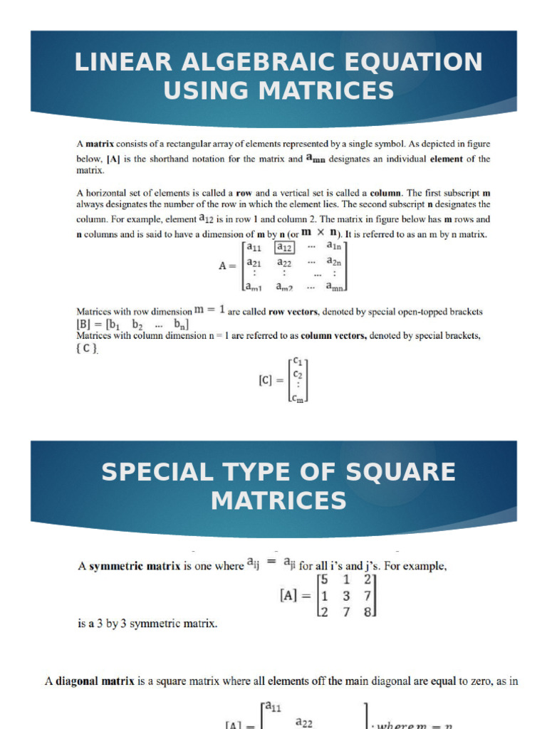 Linear Algebraic Equations Using Matrices | PDF | Matrix (Mathematics ...