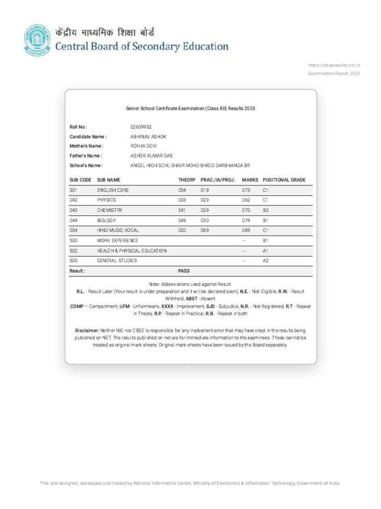 CBSE Class 12 Result 2023 Details | PDF | Secondary Education ...