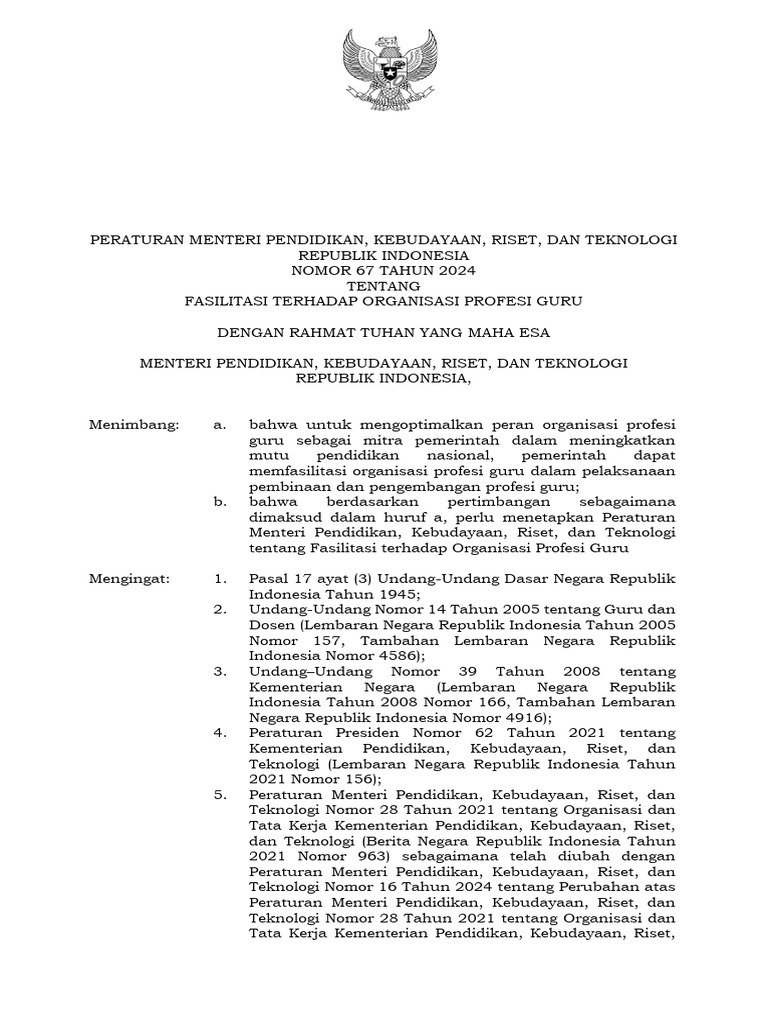 Permendikbudristek No 67 Tahun 2024 | PDF