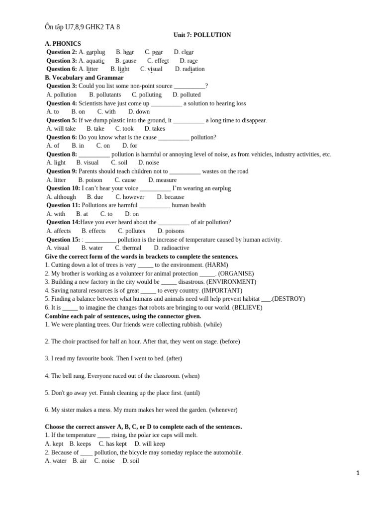 Ôn tập U7,8,9 GHK 2 23 24 | PDF | Water Pollution | Tsunami