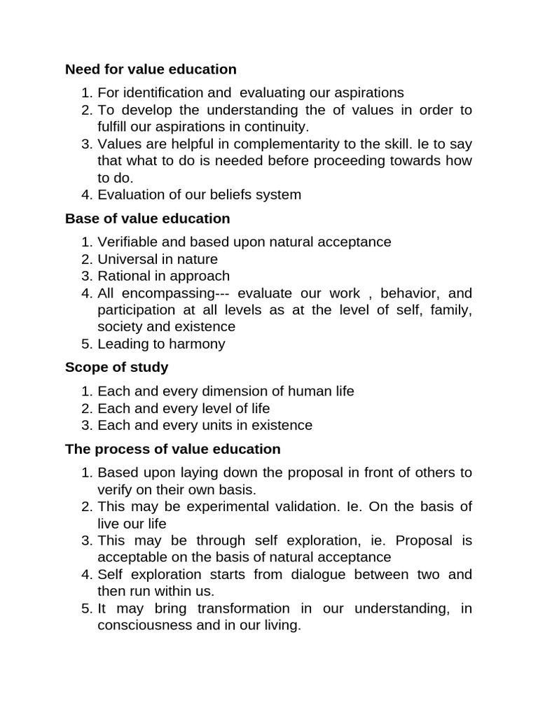 Need For Human Value Education | PDF | Cognition | Psychological Concepts