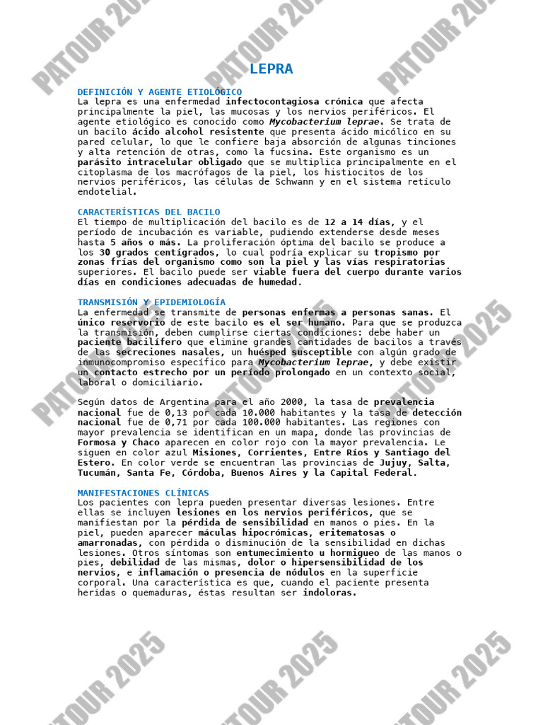 Lepra: Definición, Transmisión y Tratamiento | PDF | Lepra | Mycobacterium