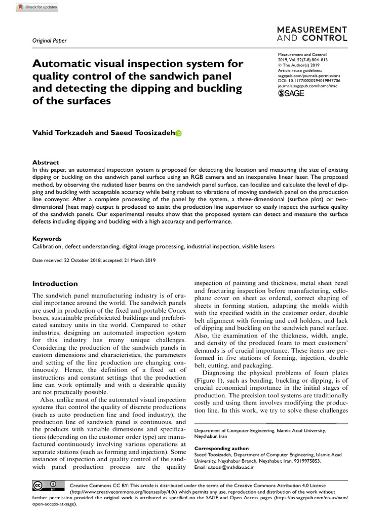 Automatic Visual Inspection System For Quality Control of The Sandwich ...