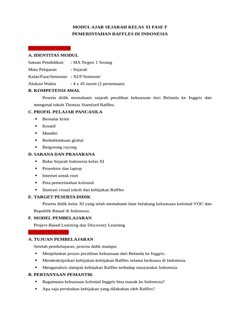 Modul Pemerintahan Raffles | PDF