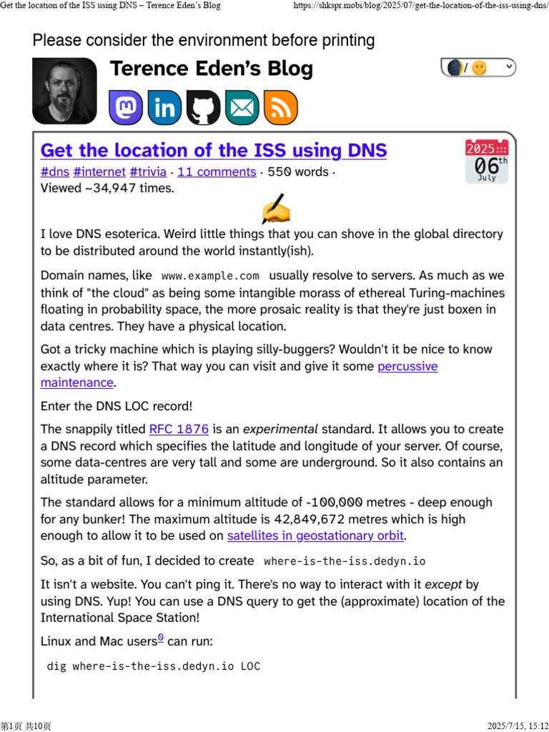 Get The Location of The ISS Using DNS - Terence Eden's Blog | PDF | Domain Name System ...