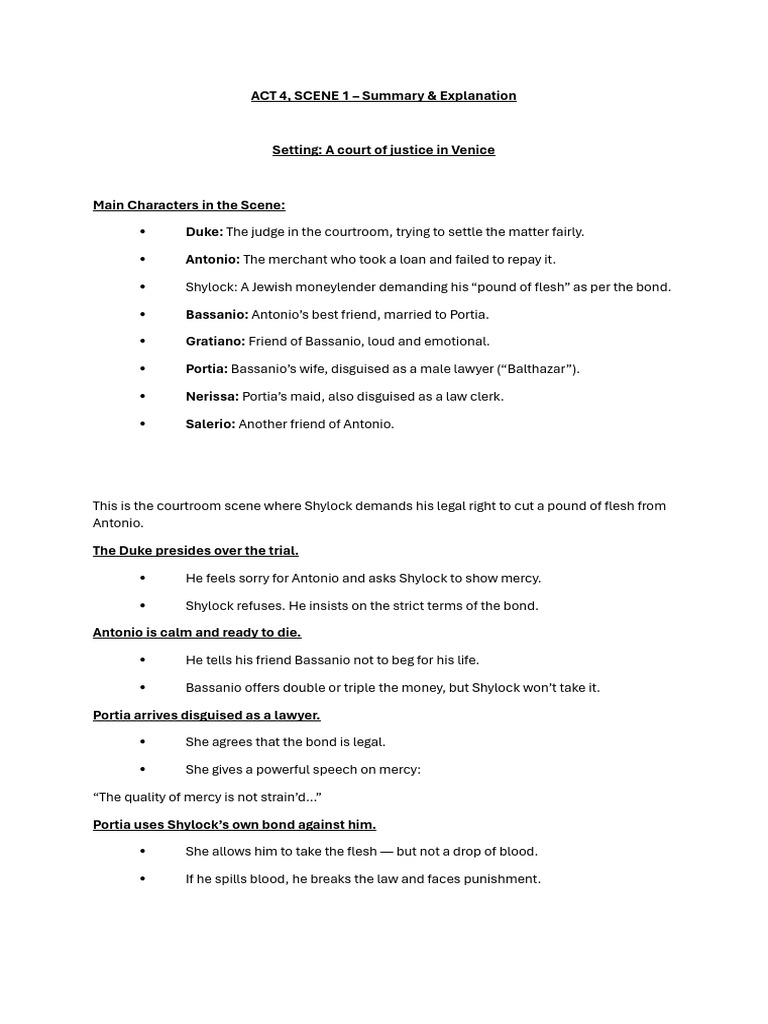 Merchant of Venice Trial Scene Summary | PDF | The Merchant Of Venice ...