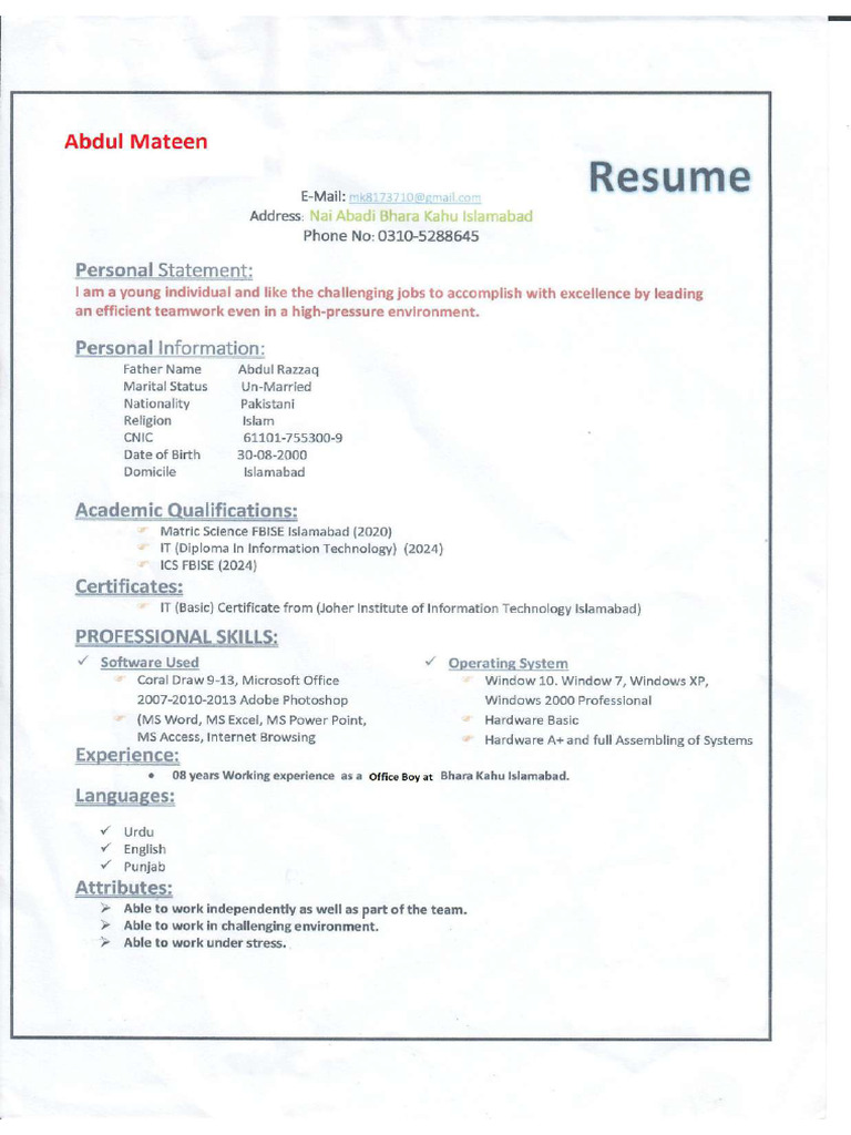 Abdul Mateen Documents | PDF