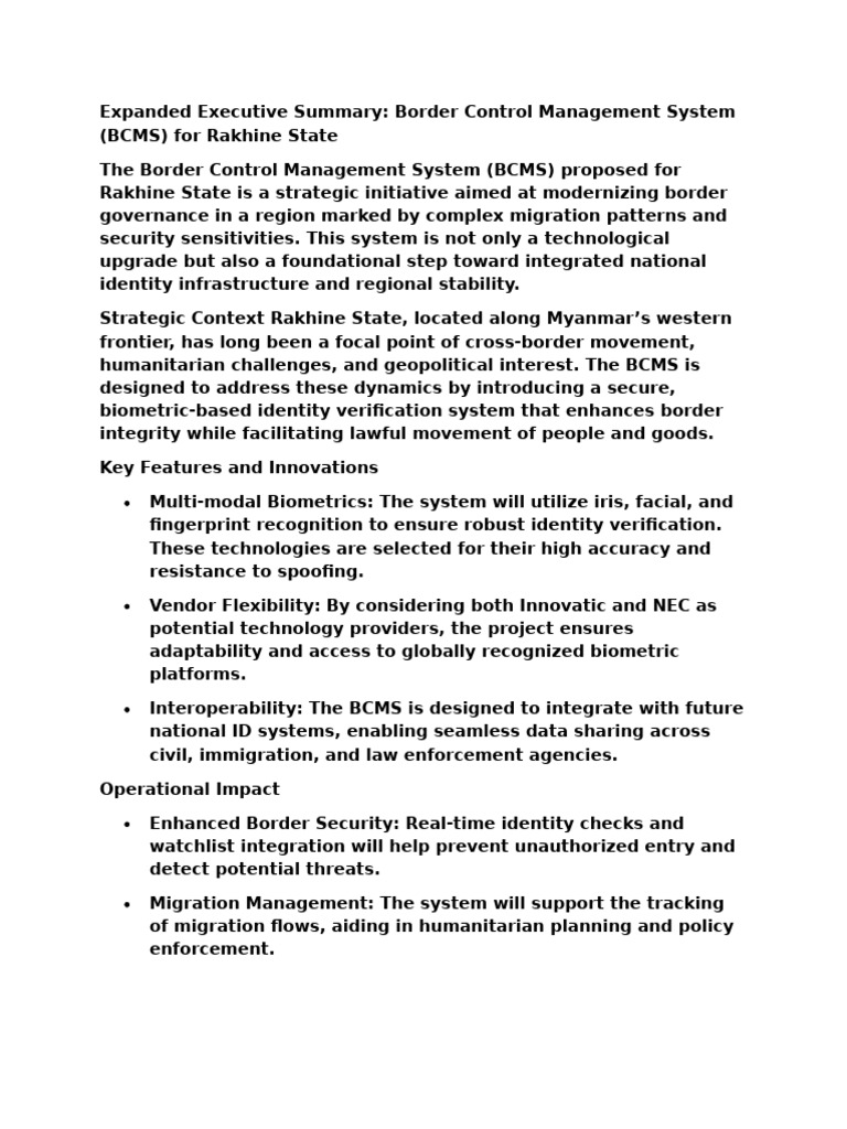 BCMS for Rakhine State: Secure Border Management | PDF | Biometrics ...