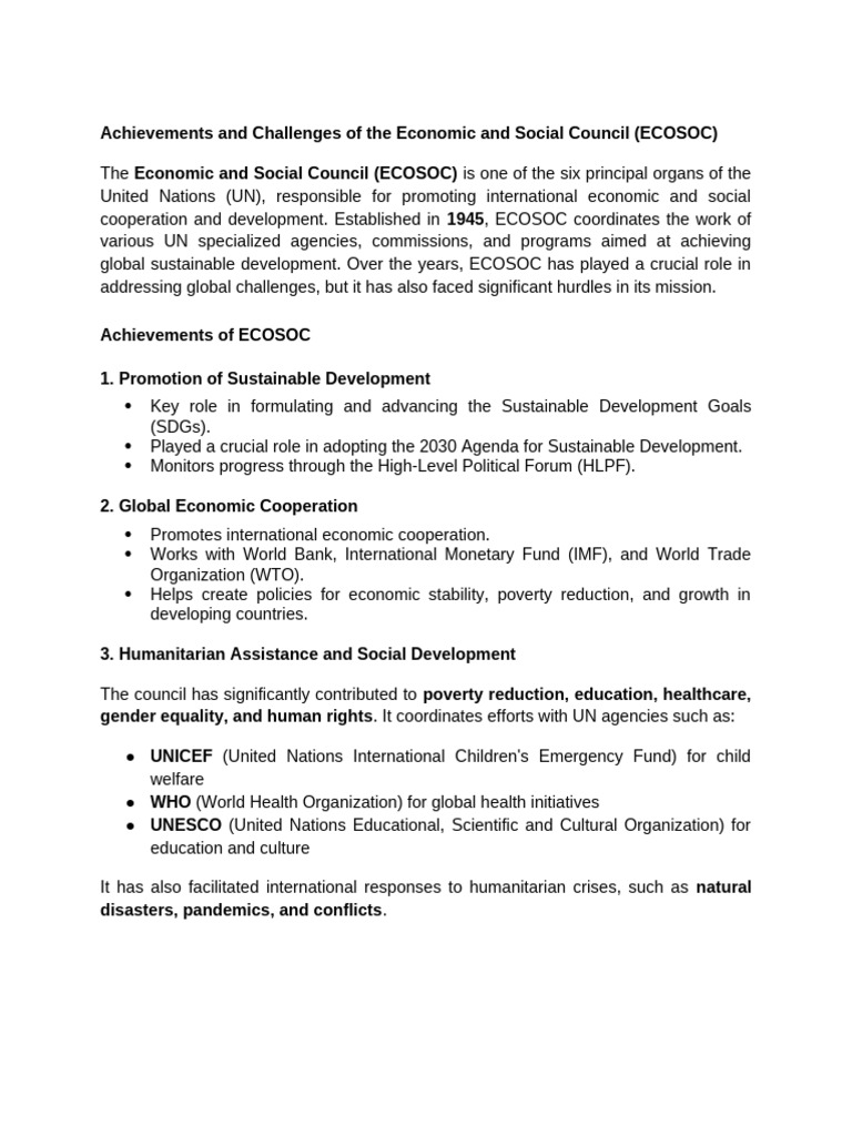 Achievements and Challenges | PDF | United Nations | International ...