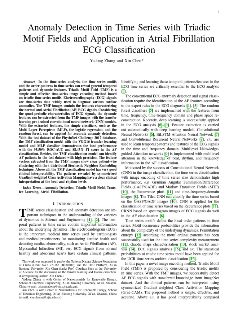 Anomaly Detection in Time Series With Triadic Motif Fields and Application in Atrial ...