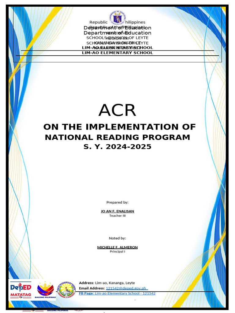 National Reading Program ACR 2024-2025 | PDF | Education Theory | Writing