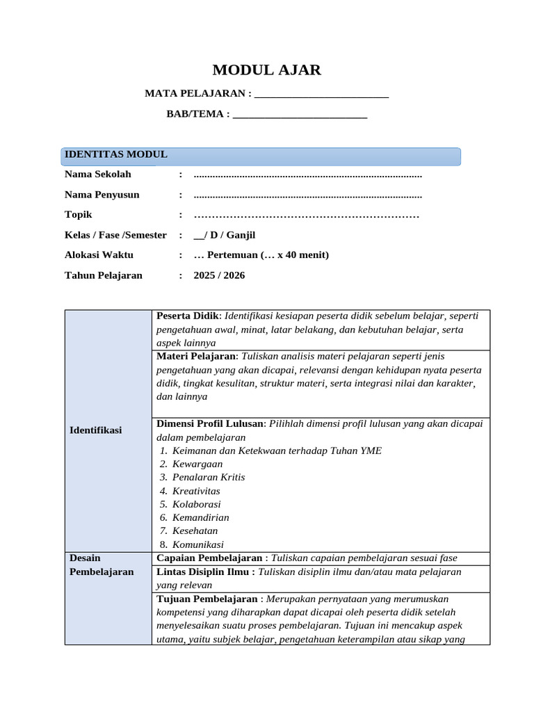 Template Modul Ajar Deep Learning | PDF