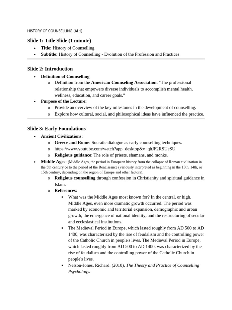 History of Counselling (Ai 1) | PDF | Psychotherapy | Psychology