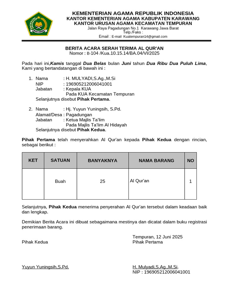 Serah Terima Al Qur'an dan Buku Keagamaan | PDF