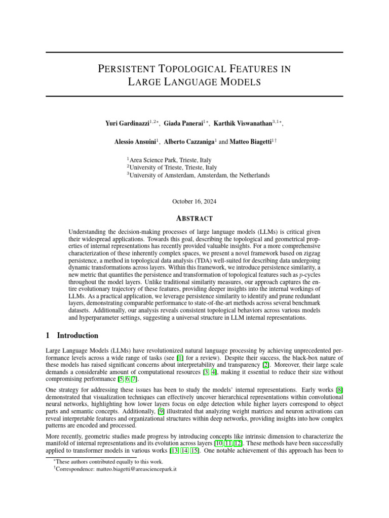 Gardinazzi Et Al 2024 - Persistent Topological Features in LLMs | PDF | Mathematics