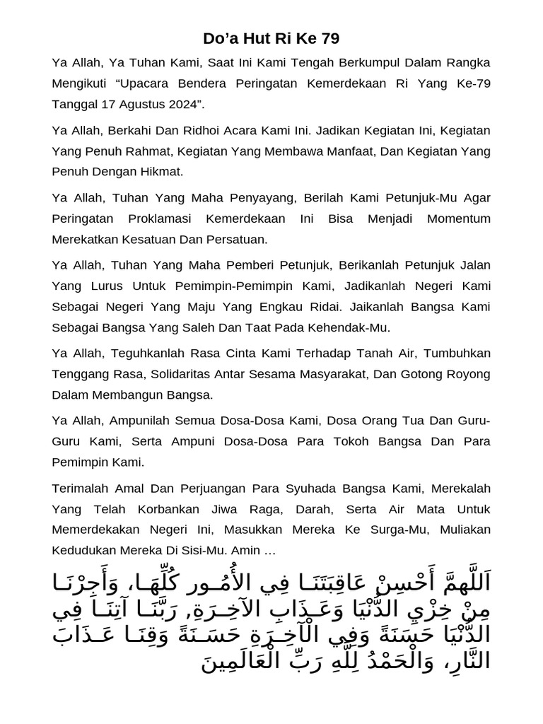 Doa Peringatan HUT RI Ke-79 | PDF