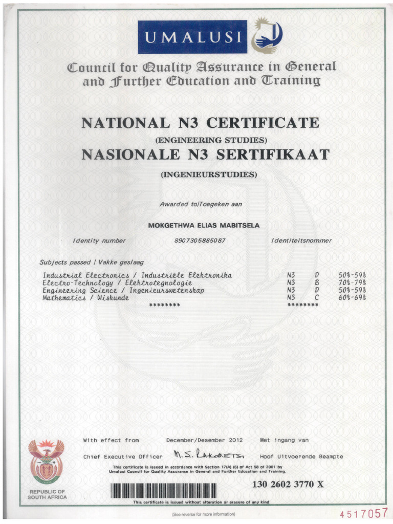 N3 Certificate | PDF