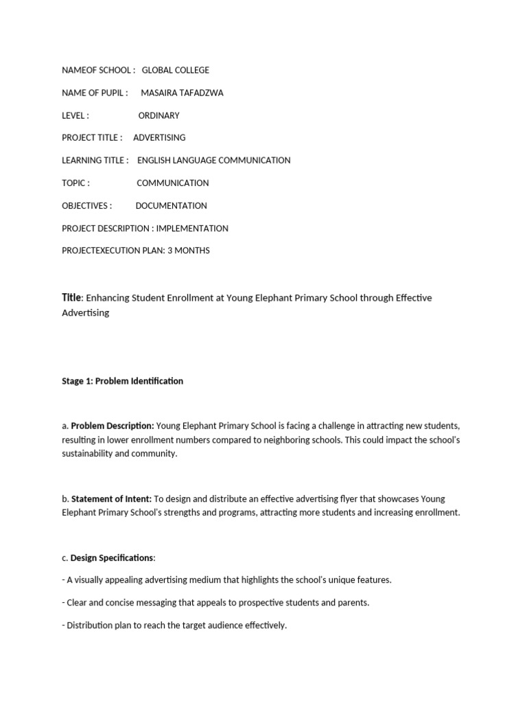 O Level Project on School Advertising | PDF | Advertising | Communication