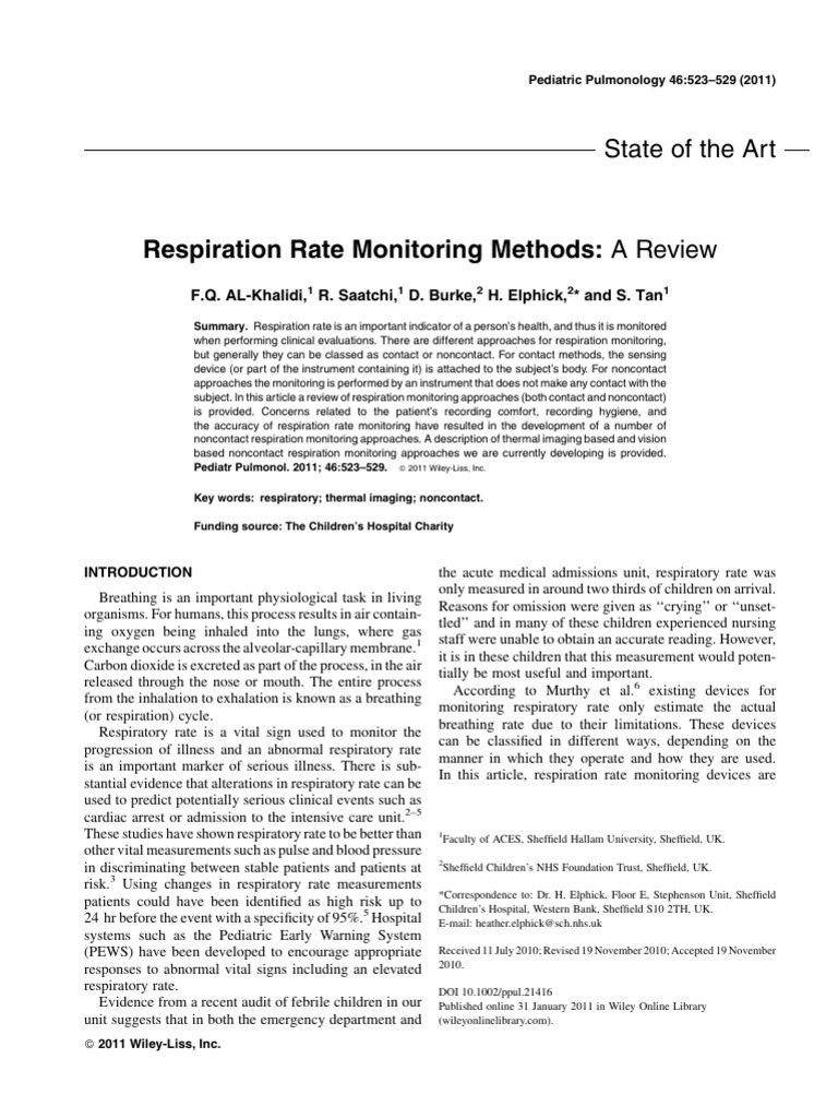 Respiration Rate Monitoring Methods Review | PDF | Respiratory System ...