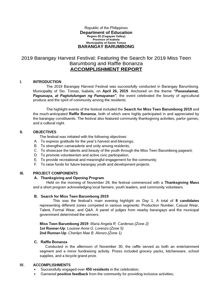 Completion Report On Community Program Involvement | PDF