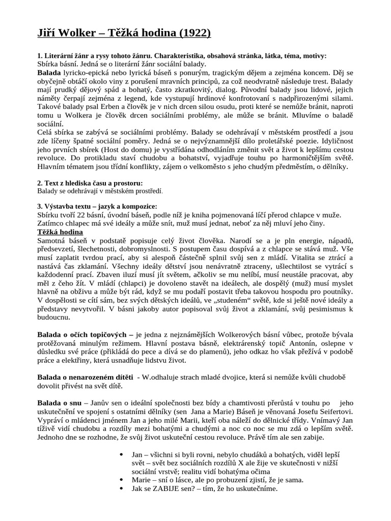 Wolker Těžká Hodina | PDF