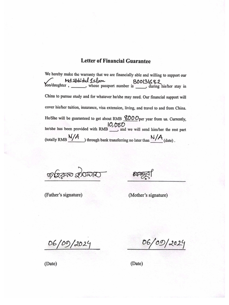 Letter of Financial Guarantee | PDF