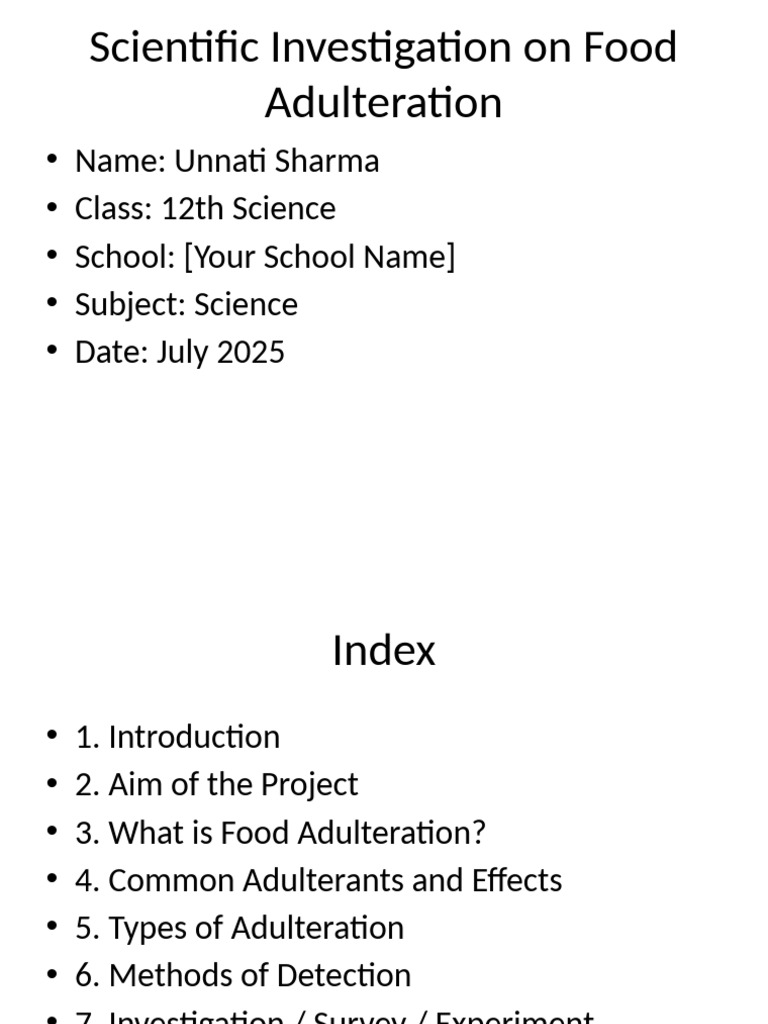 Food Adulteration Project Unnati Sharma | PDF | Foods | Milk