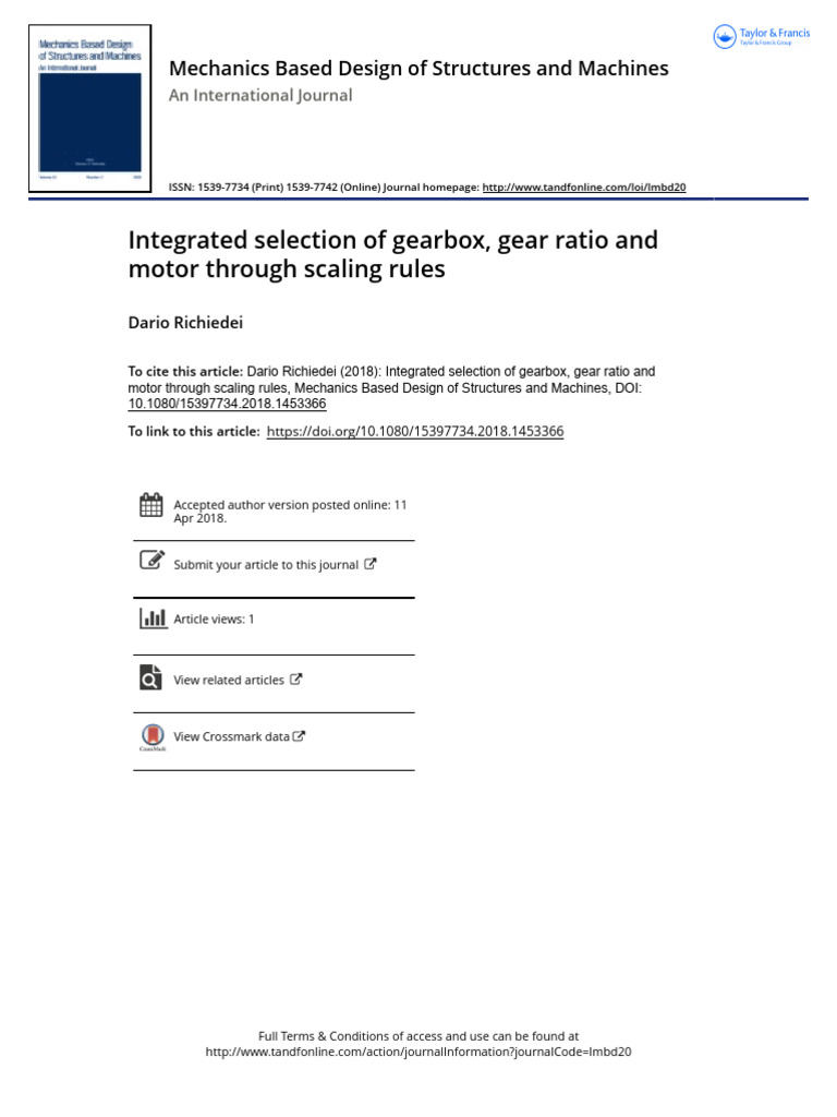 Integrated Selection of Gearbox, Gear Ratio and Motor Through Scaling ...