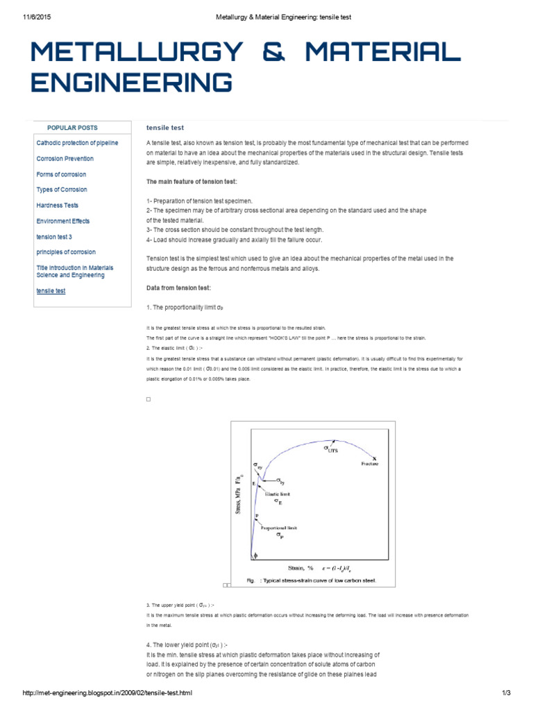 Metallurgy & Material Engineering - Tensile Test | PDF | Deformation ...