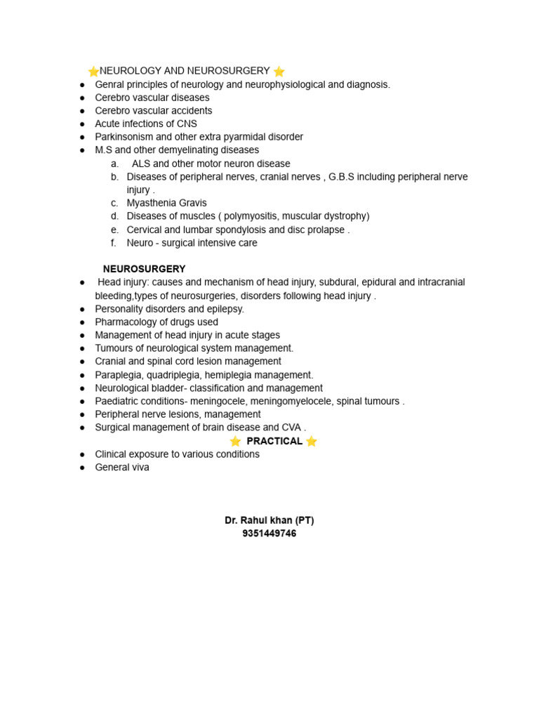 Neurosurgery Syllabus Overview | PDF