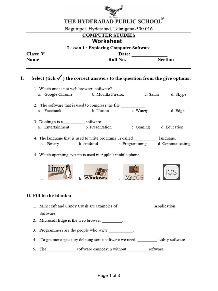 Cls5 - CST - Lesson1 - Revision Worksheet | PDF | Software | Computer ...