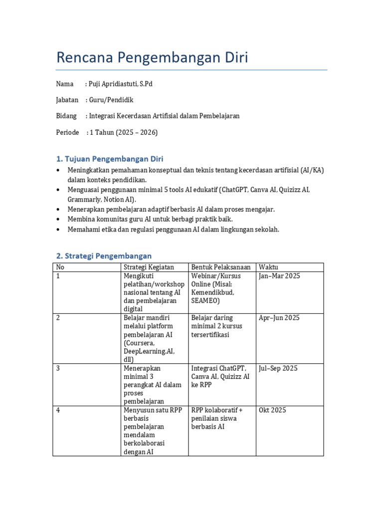 Rencana Pengembangan Diri KA | PDF
