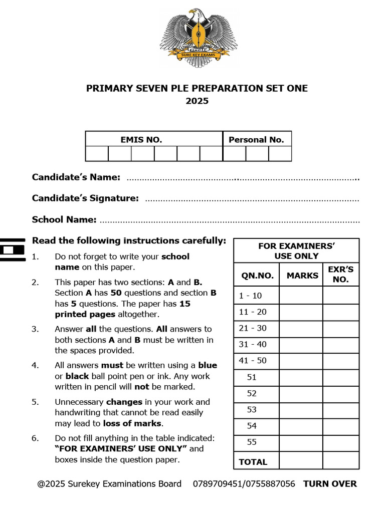 PLE 2025 English Exam Preparation | PDF | Sheep | Uganda