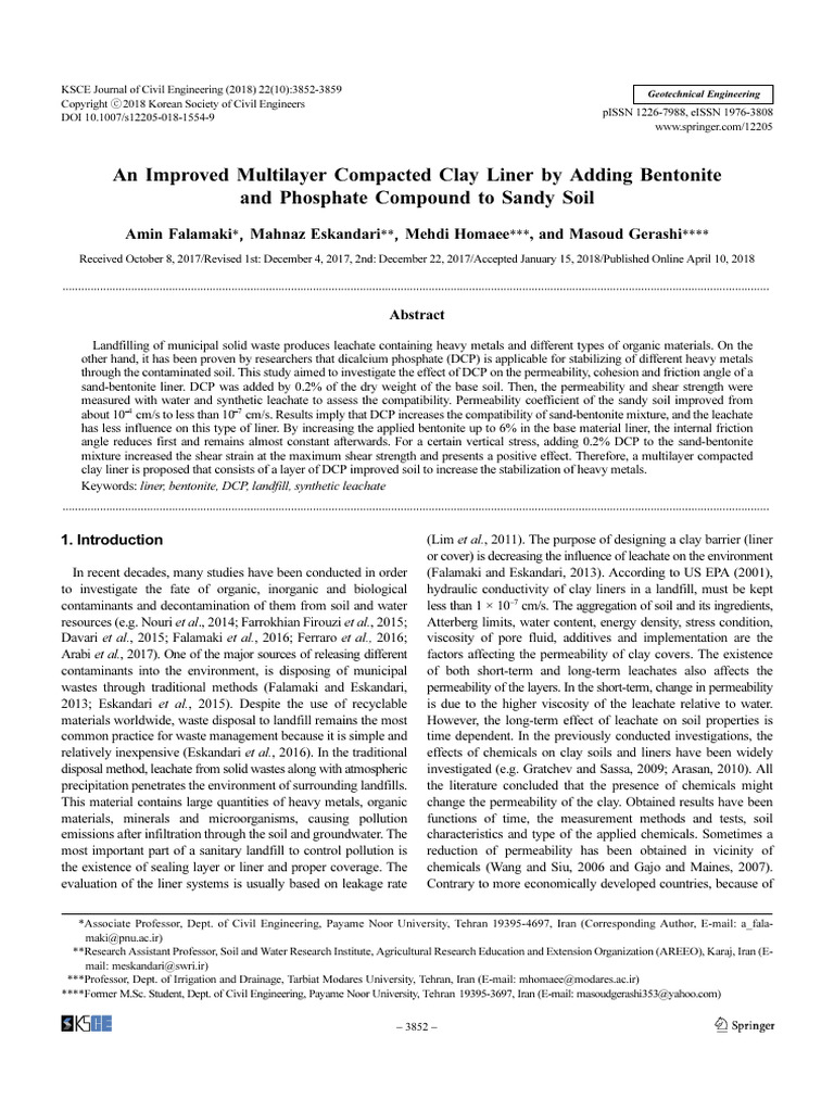 An Improved Multilayer Compacted Clay Liner by Adding Bentonite | PDF ...