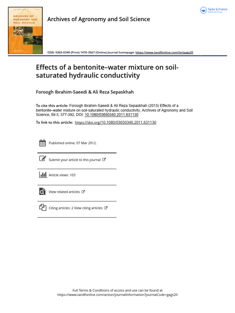 Effects of A Bentonite-Water Mixture On Soil-Saturated Hydraulic ...