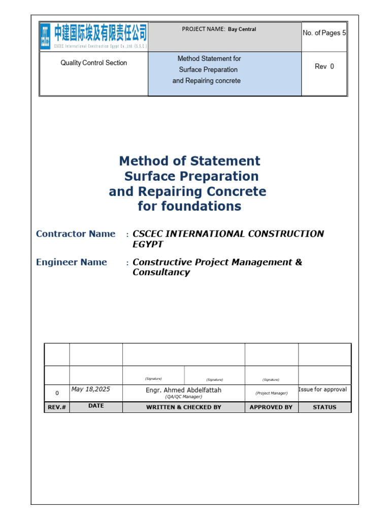 Concrete Surface Repair Method Statement | PDF | Concrete | Personal ...