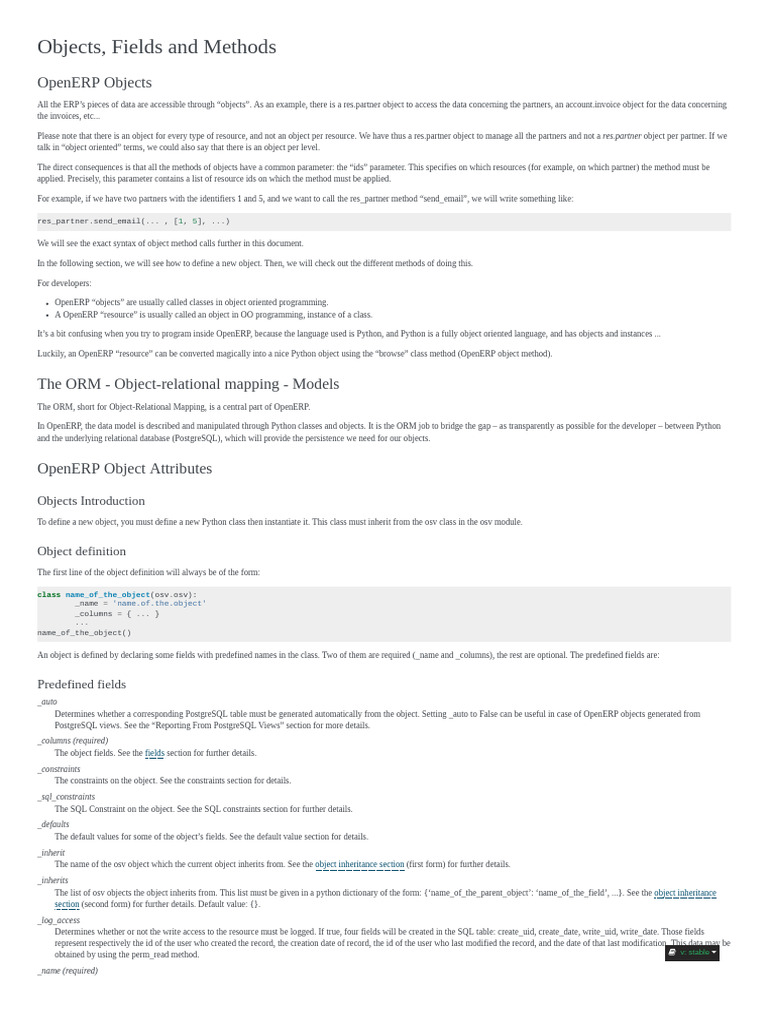 Objects, Fields and Methods - OpenERP Server Developers Documentation 7.0b Documentation | PDF ...