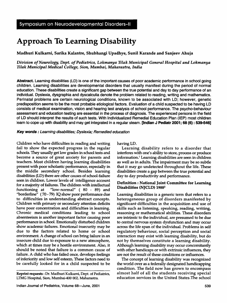 Approach To Learning Disability | PDF | Learning Disability ...