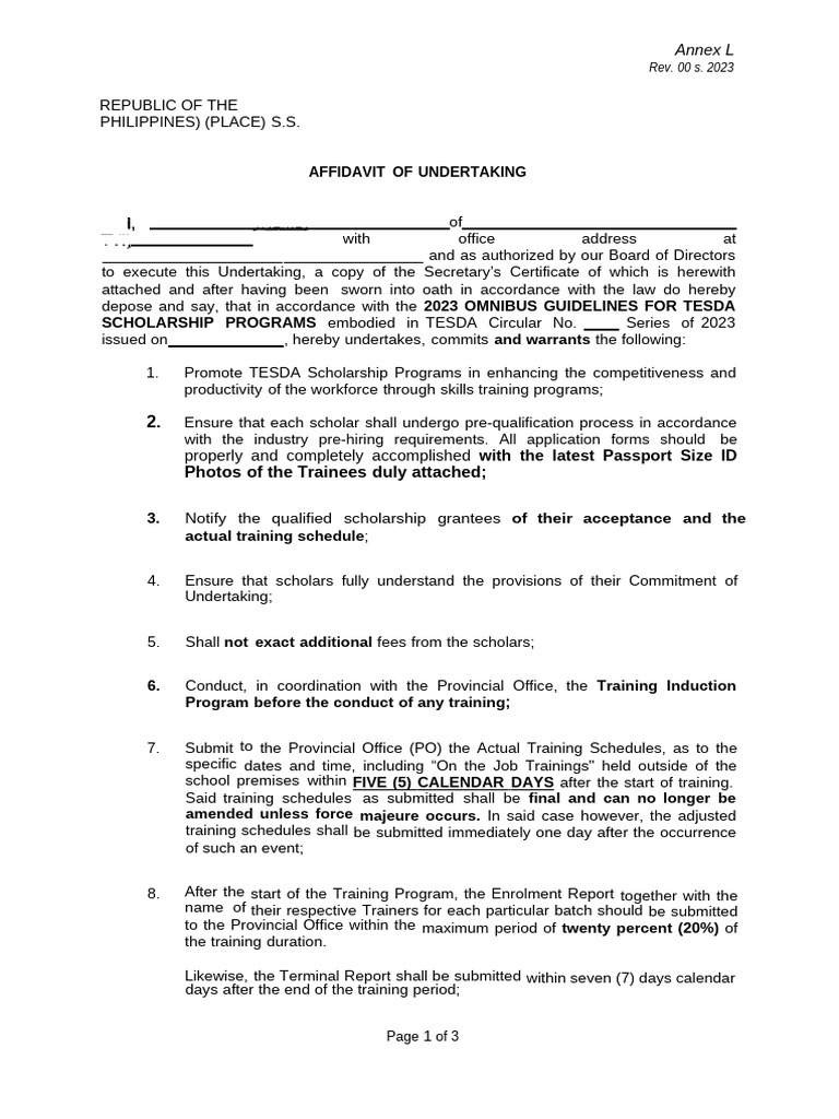 Affidavit of Undertaking | PDF | Audit | Justice