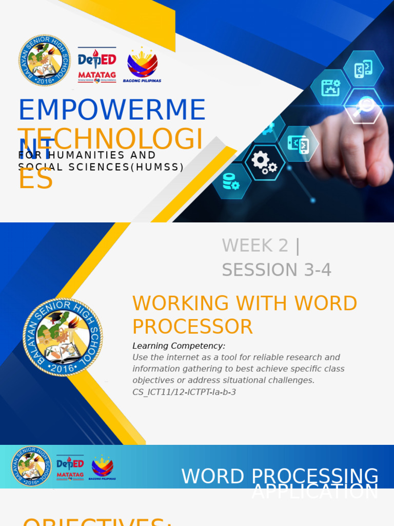 WEEK 3 SESSION 1 2 Word Processing Application | PDF | Microsoft Word | Computing