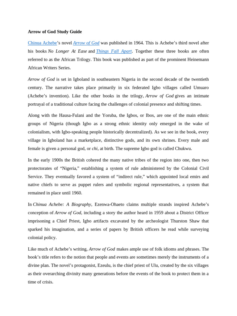 Analysis of Arrow of God | PDF | Igbo People