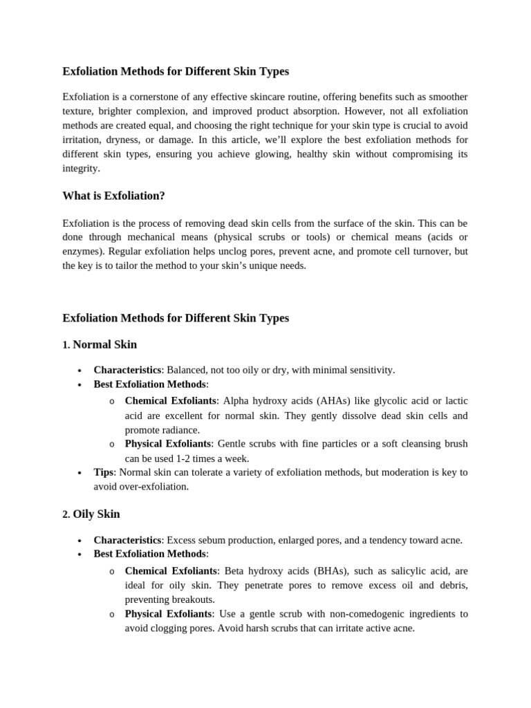 Exfoliation Methods For Different Skin Types | PDF | Integumentary ...