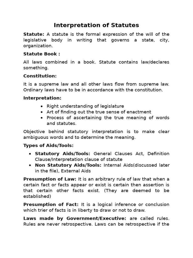 Notes Int of Statute | PDF | Statutory Interpretation | Plain Meaning Rule