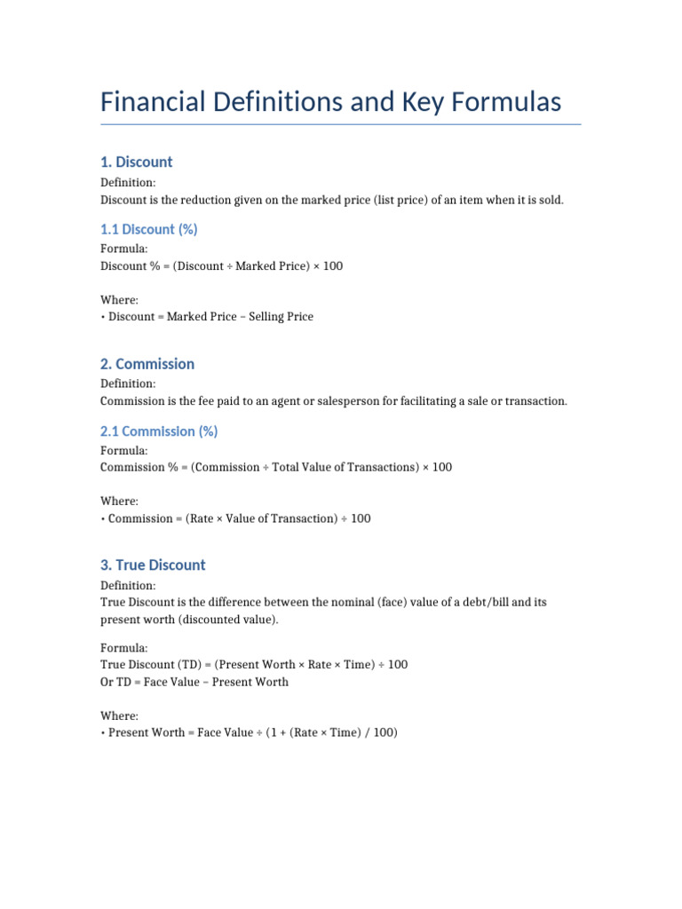 Key Financial Definitions & Formulas | PDF