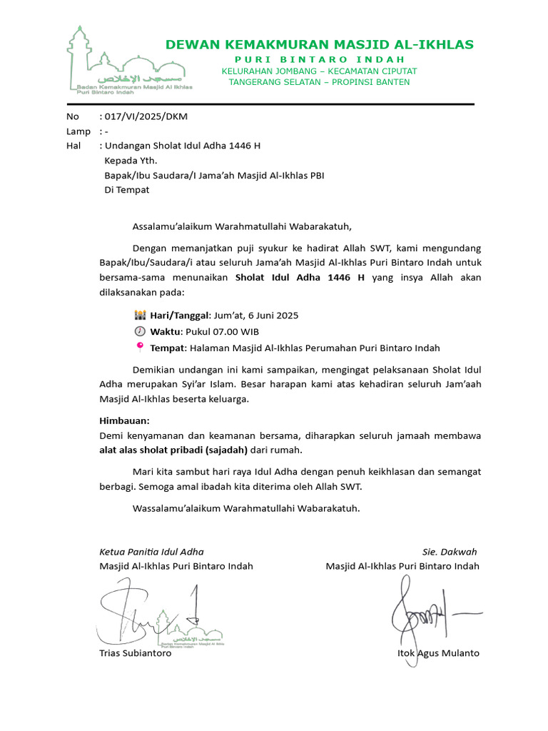 Undangan Sholat Idul Adha 2025 - REV | PDF