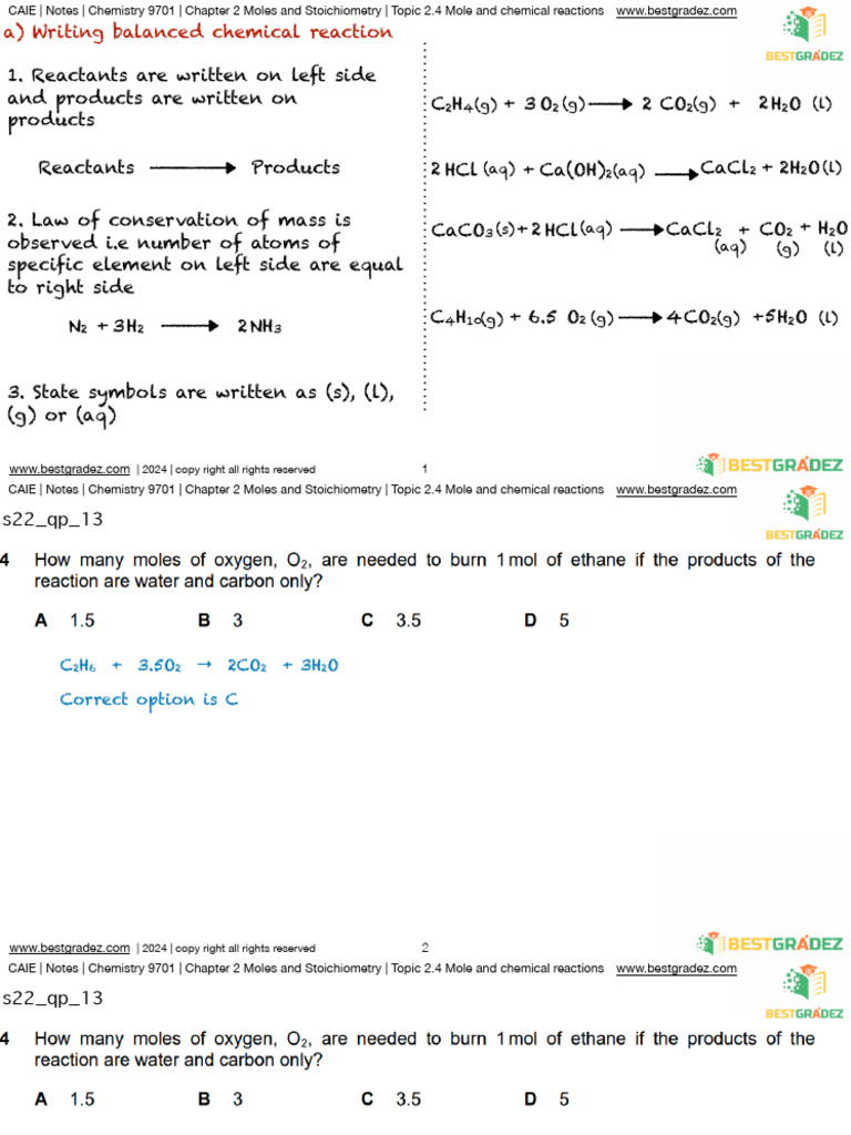 Chemistry 9701: Moles & Reactions Guide | PDF | Stoichiometry | Unit ...