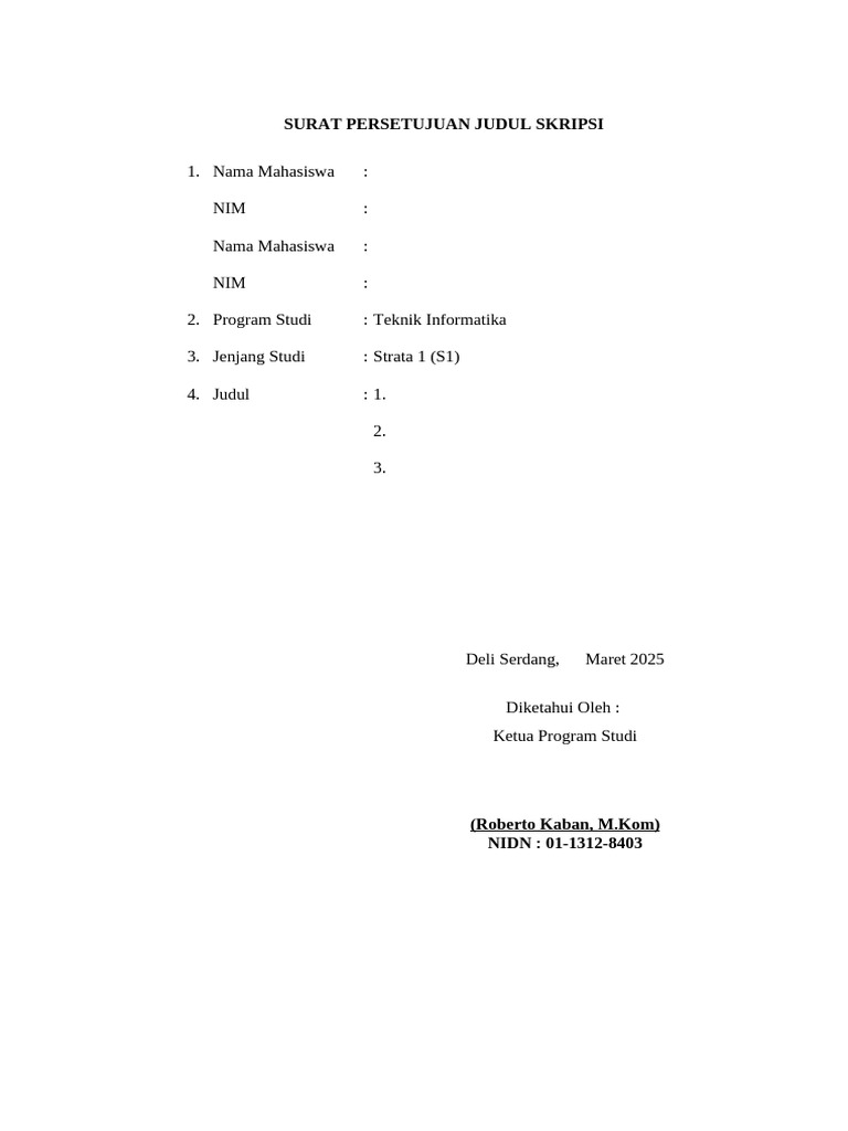 Surat Persetujuan Judul Skripsi S1 | PDF